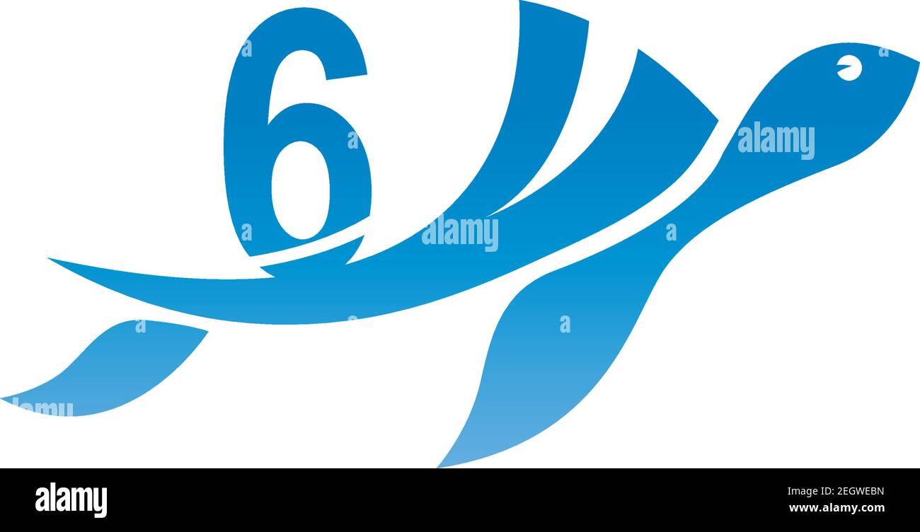 Sea turtle icon with number 6 logo design illustration template Stock ...