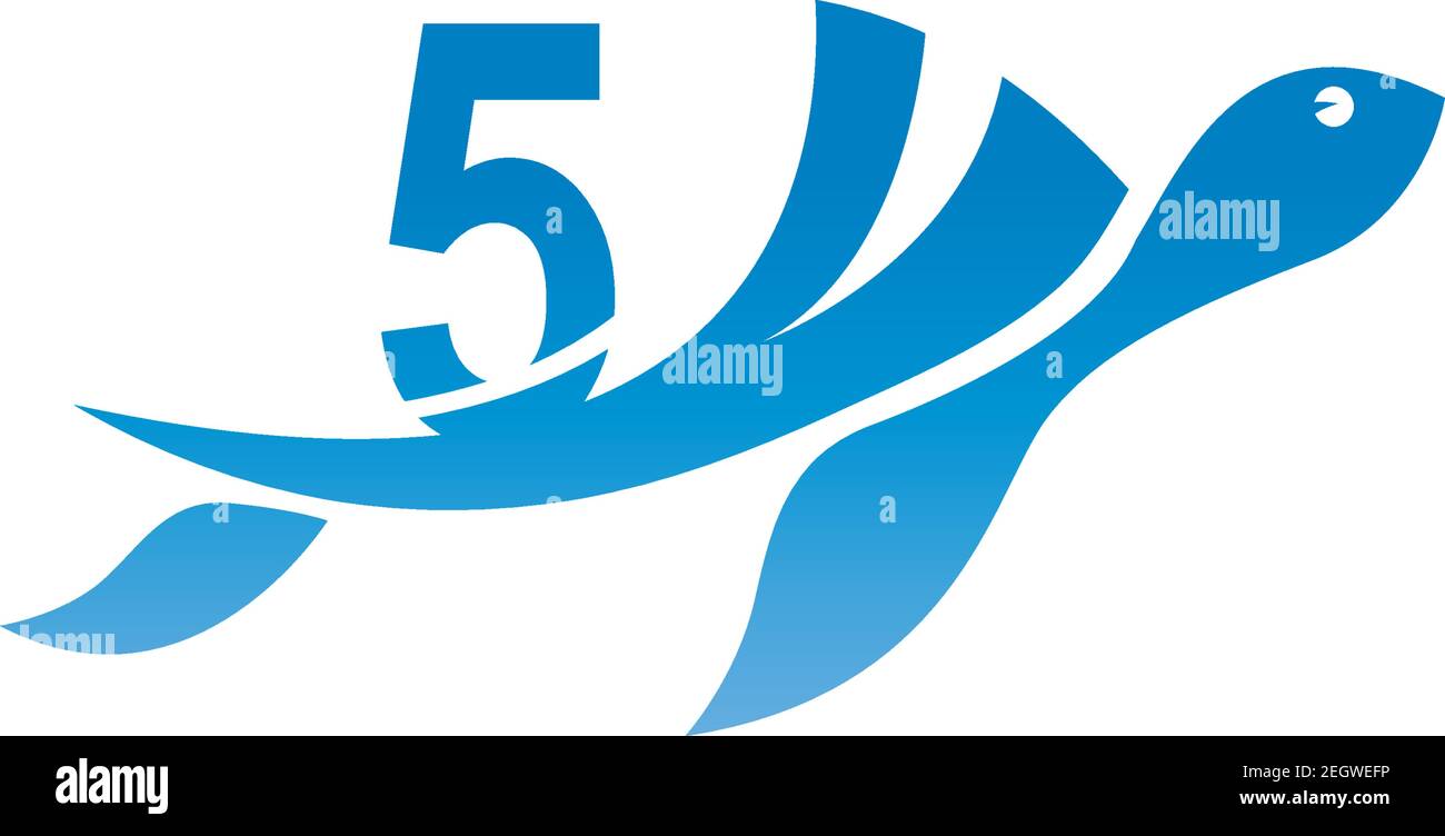 Sea turtle icon with number 5 logo design illustration template Stock ...