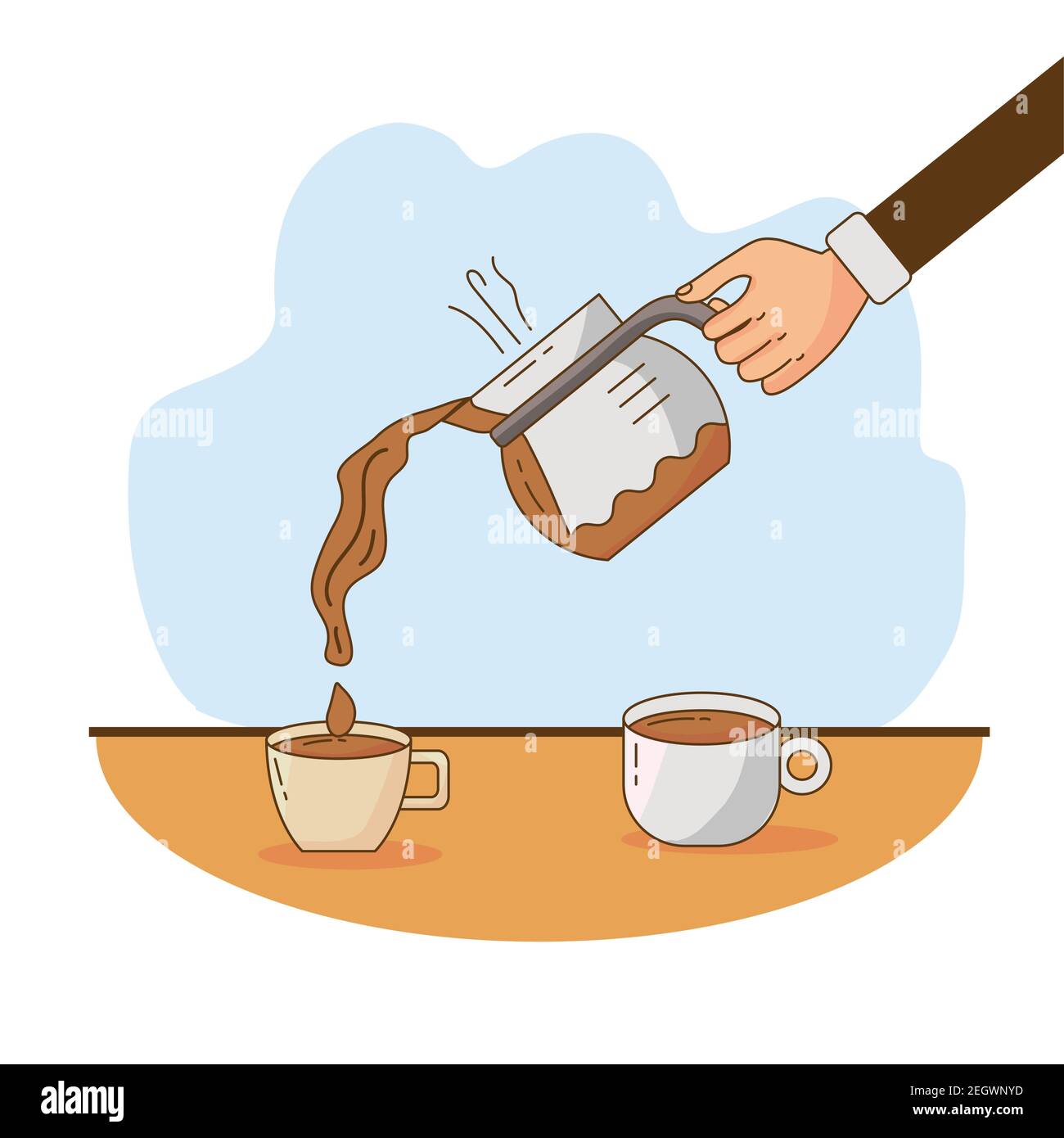 hand lifting coffee drink in teapot and cups vector illustration design ...