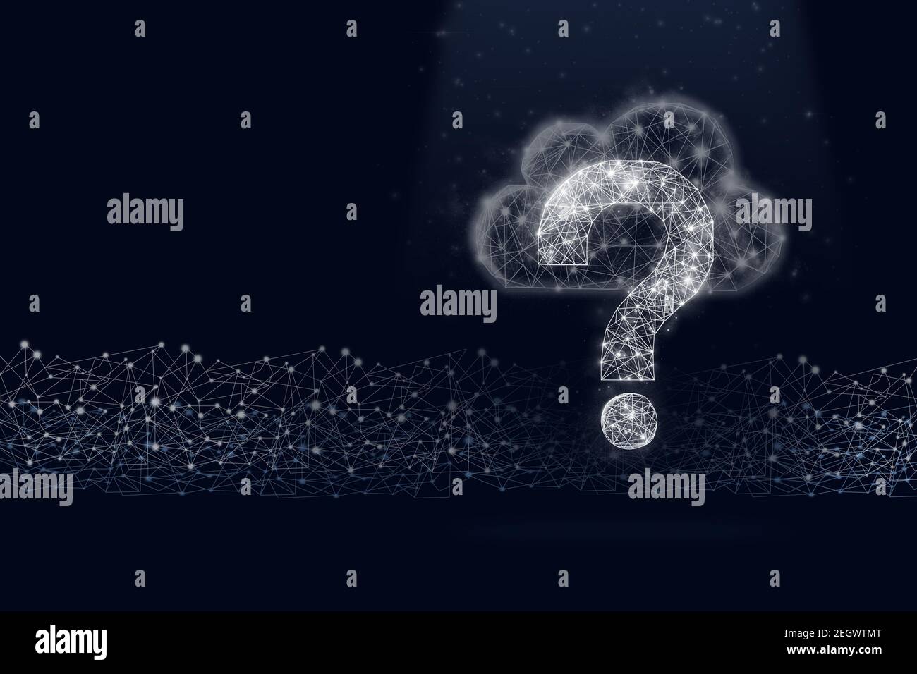 low poly question mark symbol hologram with cloud storage and digital ...