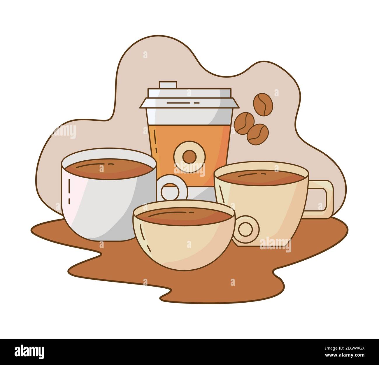 coffee drinks in take away pot and cups vector illustration design ...