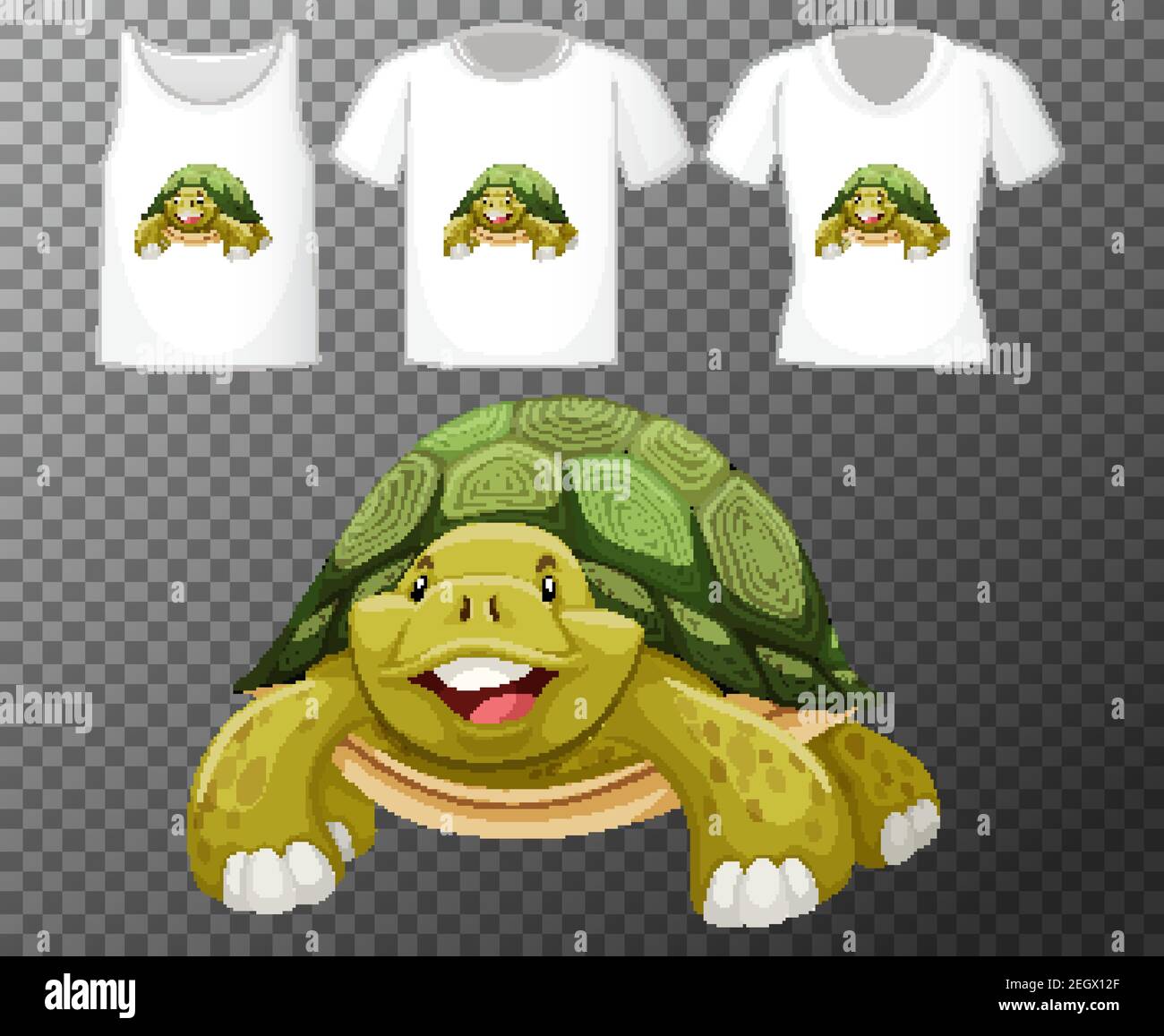 Set of different shirts with turtle cartoon character isolated on ...