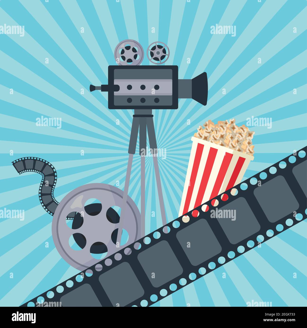 reel tape film with camera and pop corn vector illustration design ...