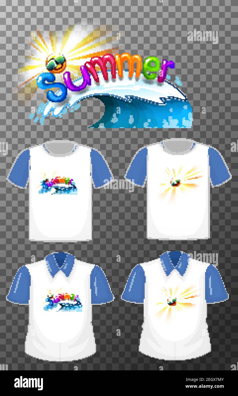 Summer font logo design for shirts with set of different shirts ...