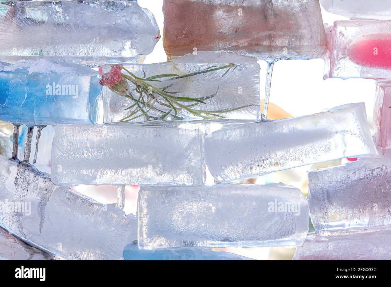 Ice wall built from ice bricks. Concept fun in winter. High quality ...