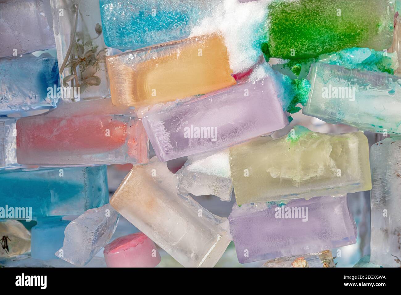 Ice wall built from ice bricks. Concept fun in winter. High quality ...