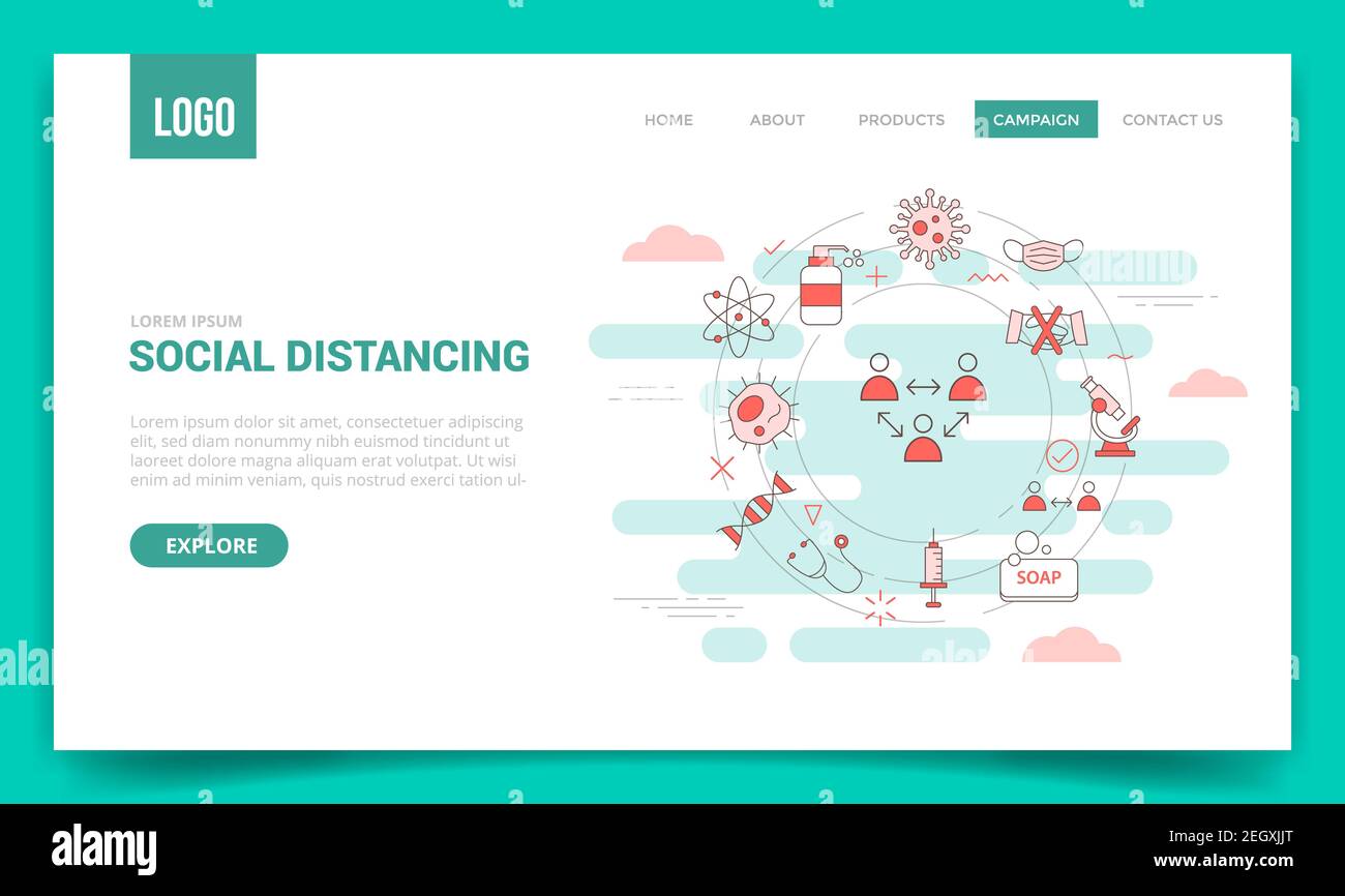 social distancing concept with circle icon for website template or ...
