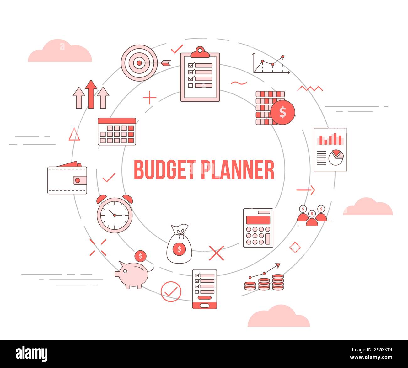 budget planner concept with icon set template banner with modern orange ...