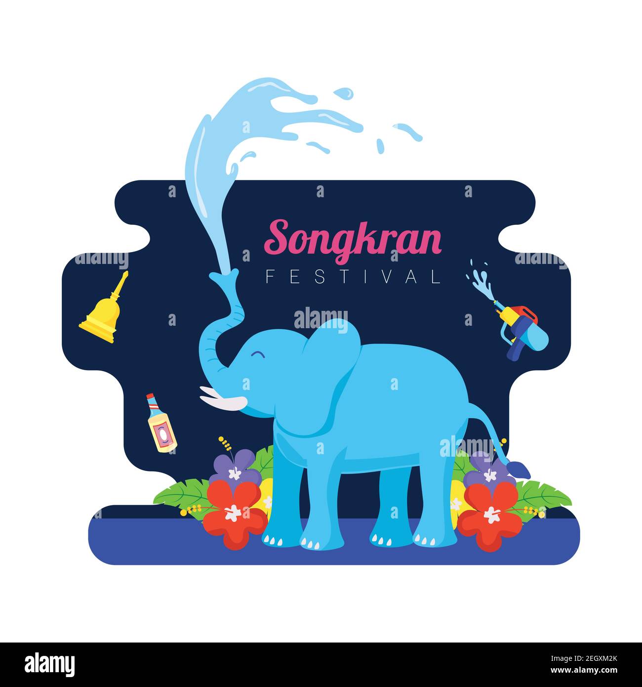 songkran festival celebration lettering with flowers and elephant ...