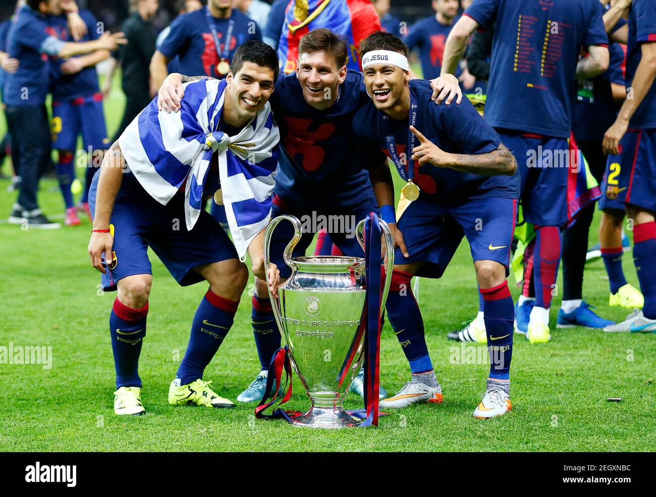 Barcelonas lionel messi with the uefa champions league trophy hi-res ...