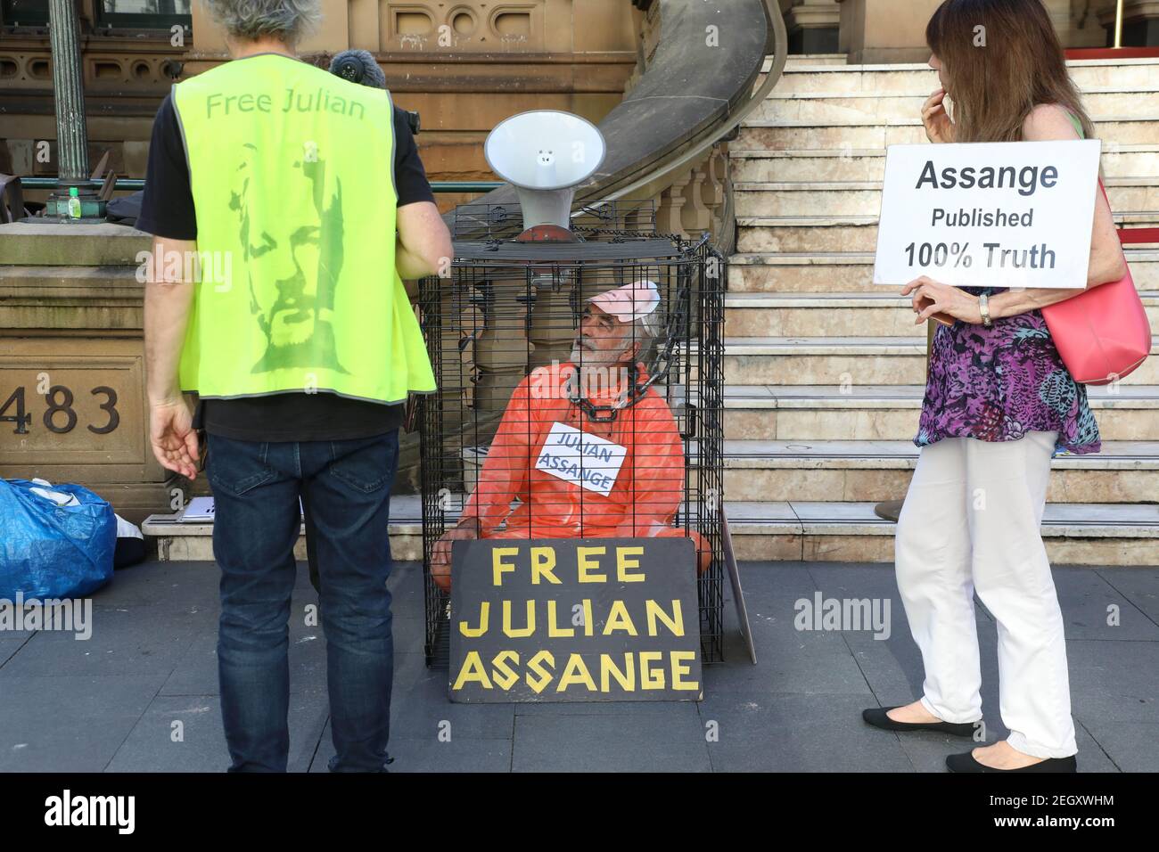 Sydney, Australia. 19th February 2021. Free Julian Assange protesters ...
