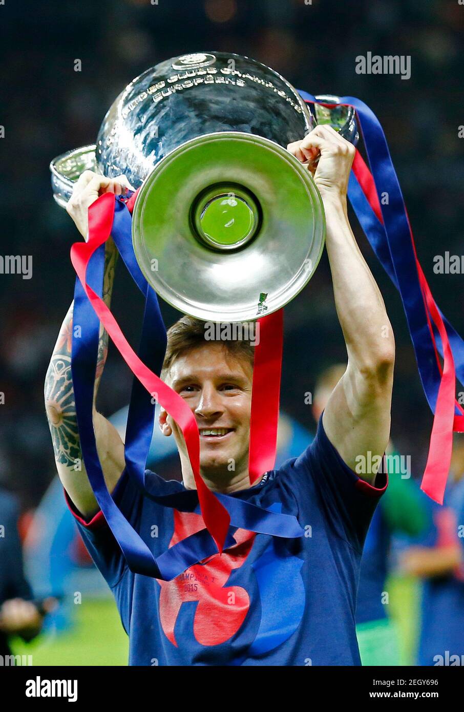 Barcelonas lionel messi celebrates winning uefa champions league hi-res ...