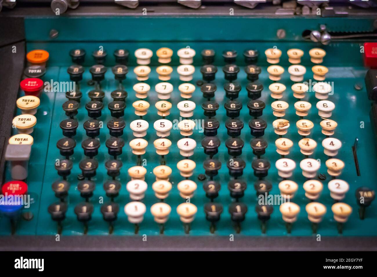 Old calculating machine, or mechanical calculator, on display at ...