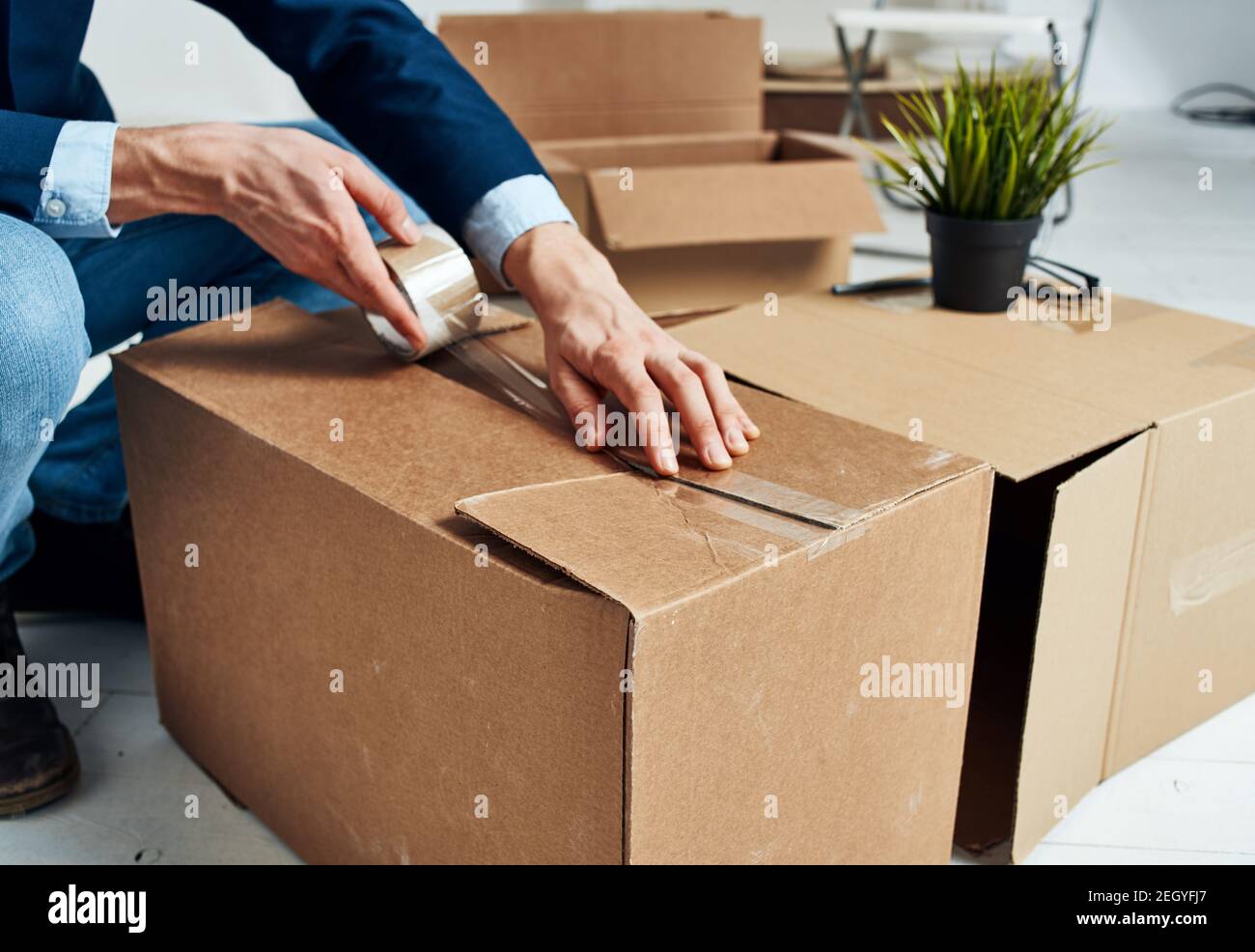 Packing boxes collecting things office work of a professional Stock ...