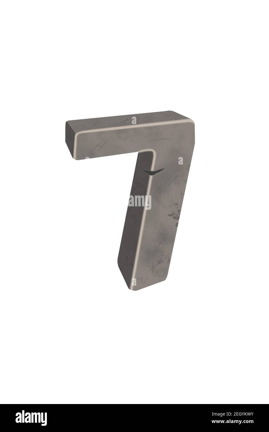 Volume metal figure Seven isolated on a white background. Bitmap ...