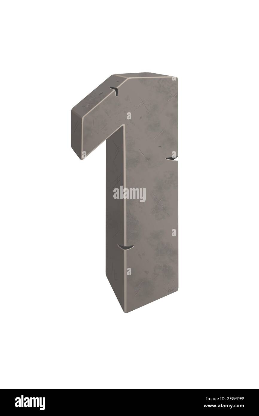 Volume metal figure One isolated on a white background. Bitmap ...