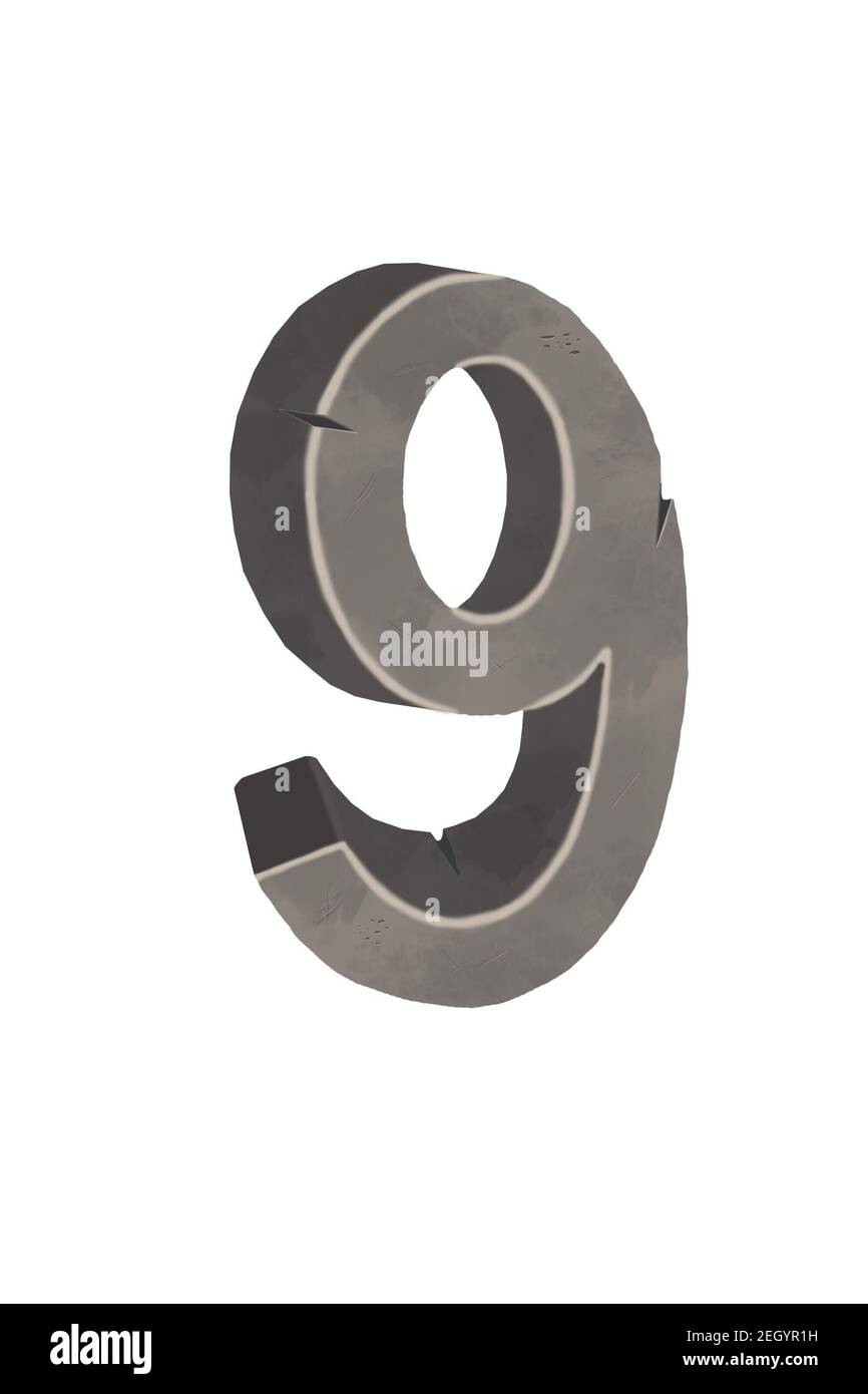 Volume metal figure Nine isolated on a white background. Bitmap ...