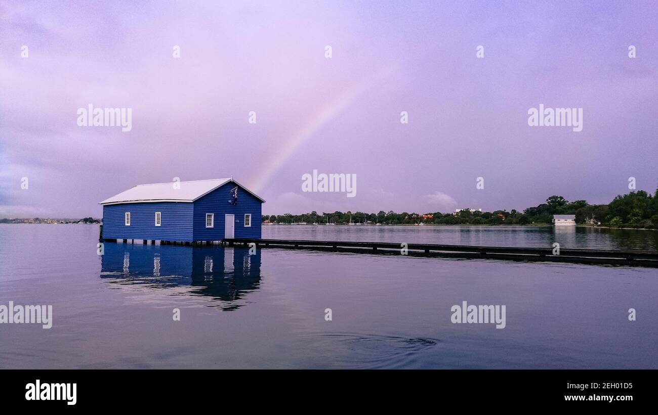 Perth blue house - Crawley boatshed Stock Photo - Alamy
