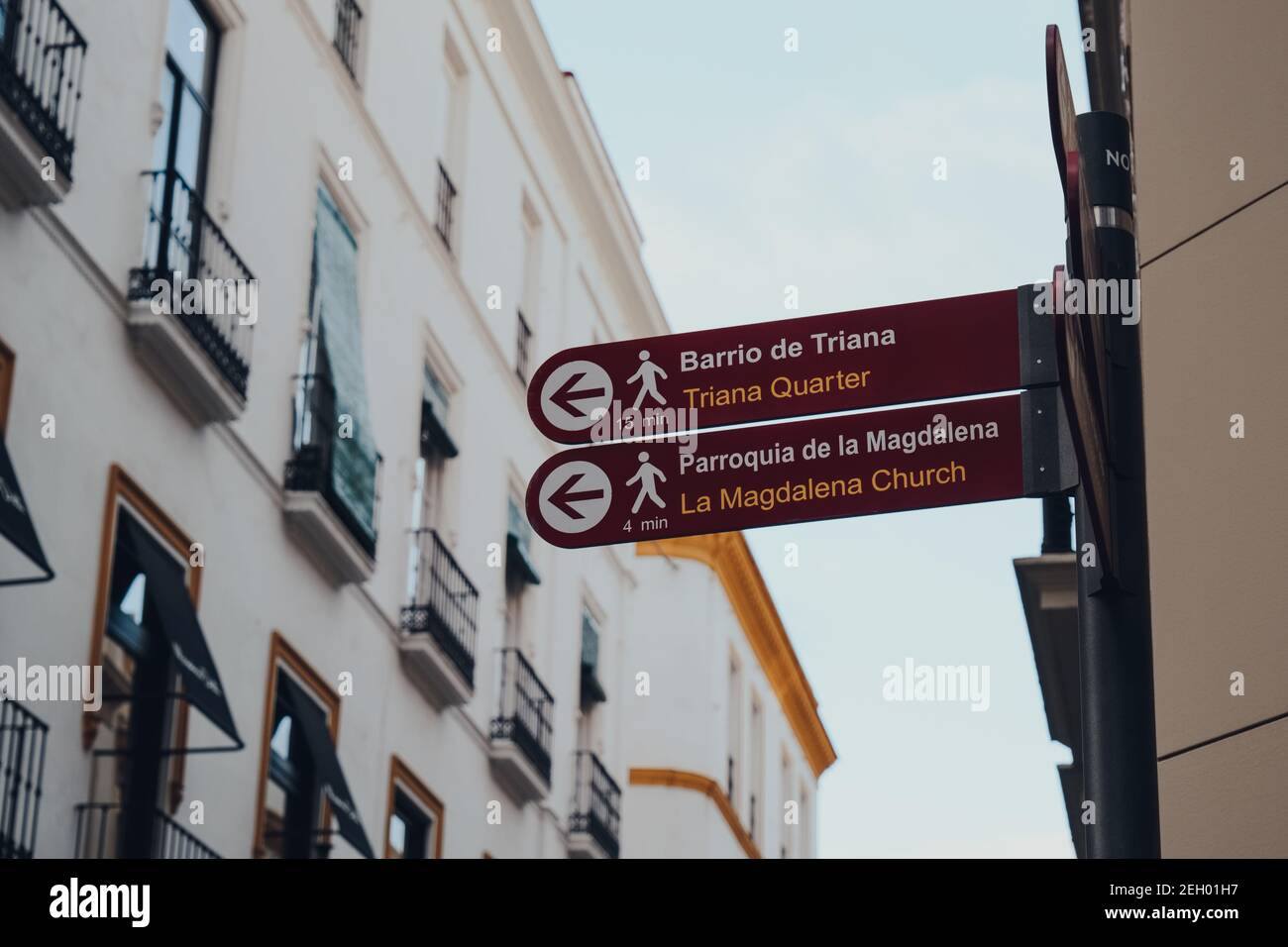 Seville, Spain - January 19, 2020: Directional signs on a street in ...