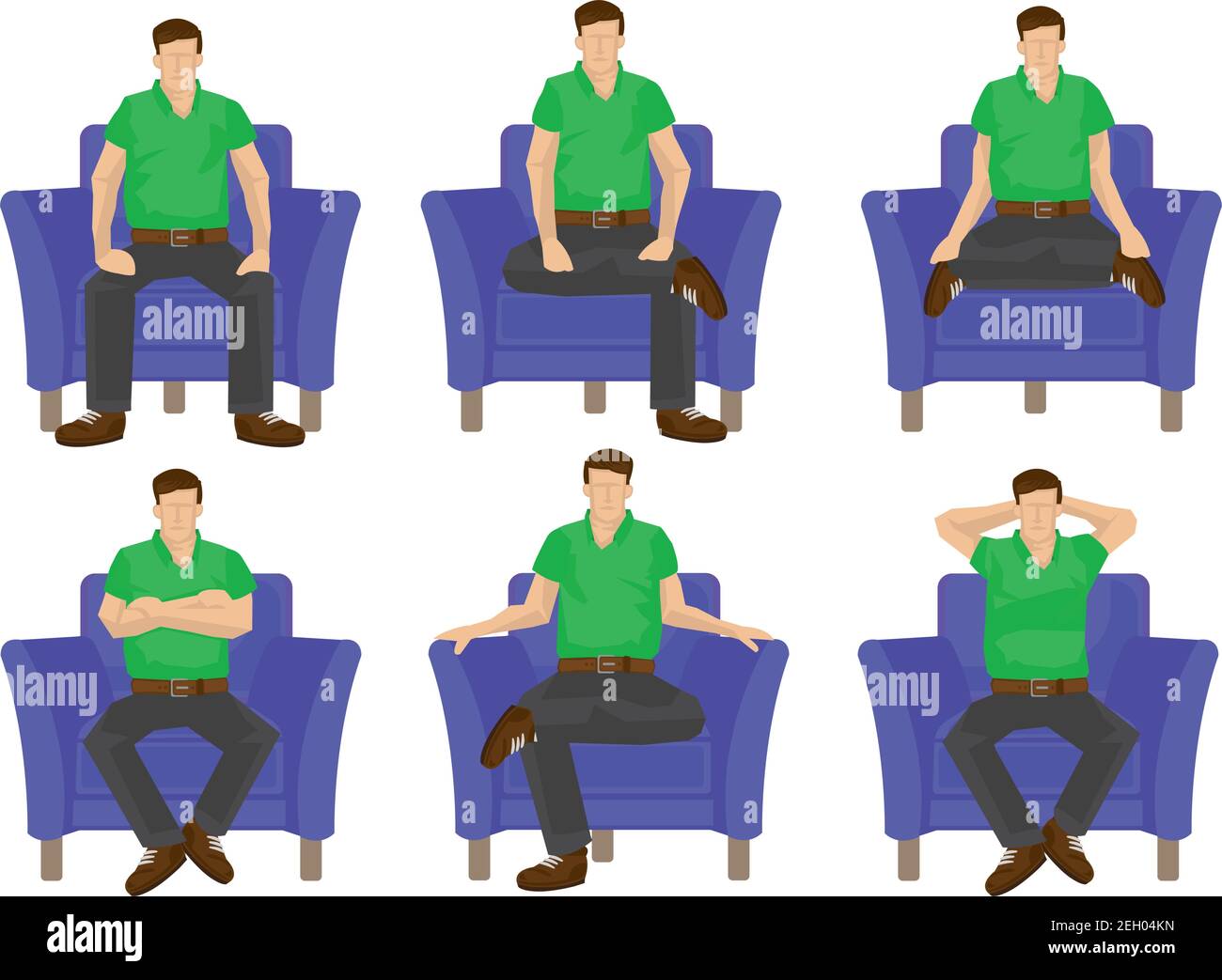 Set of full length casual man in various sitting positions isolated on ...