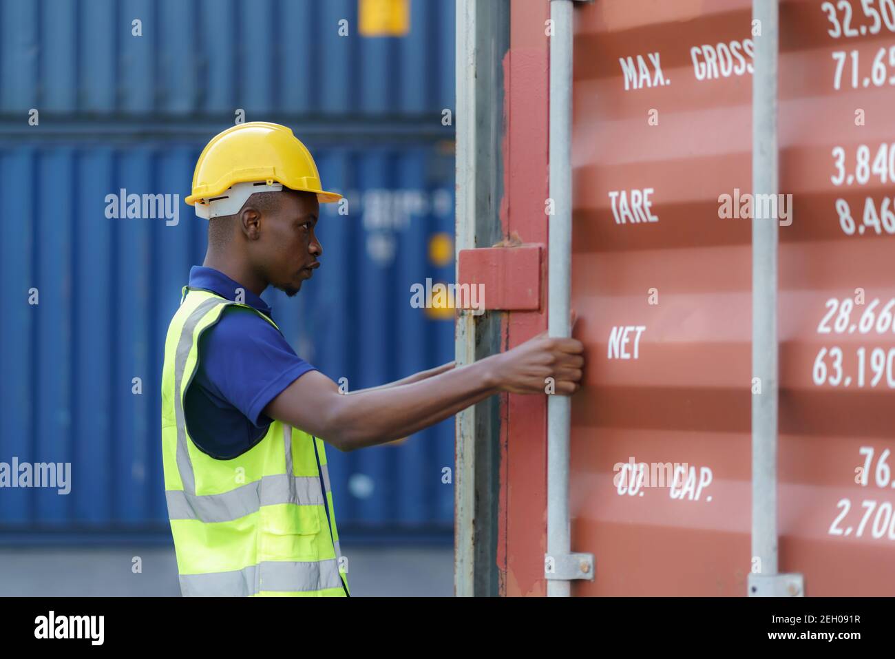 African-American black workers are opening containers for inspection ...