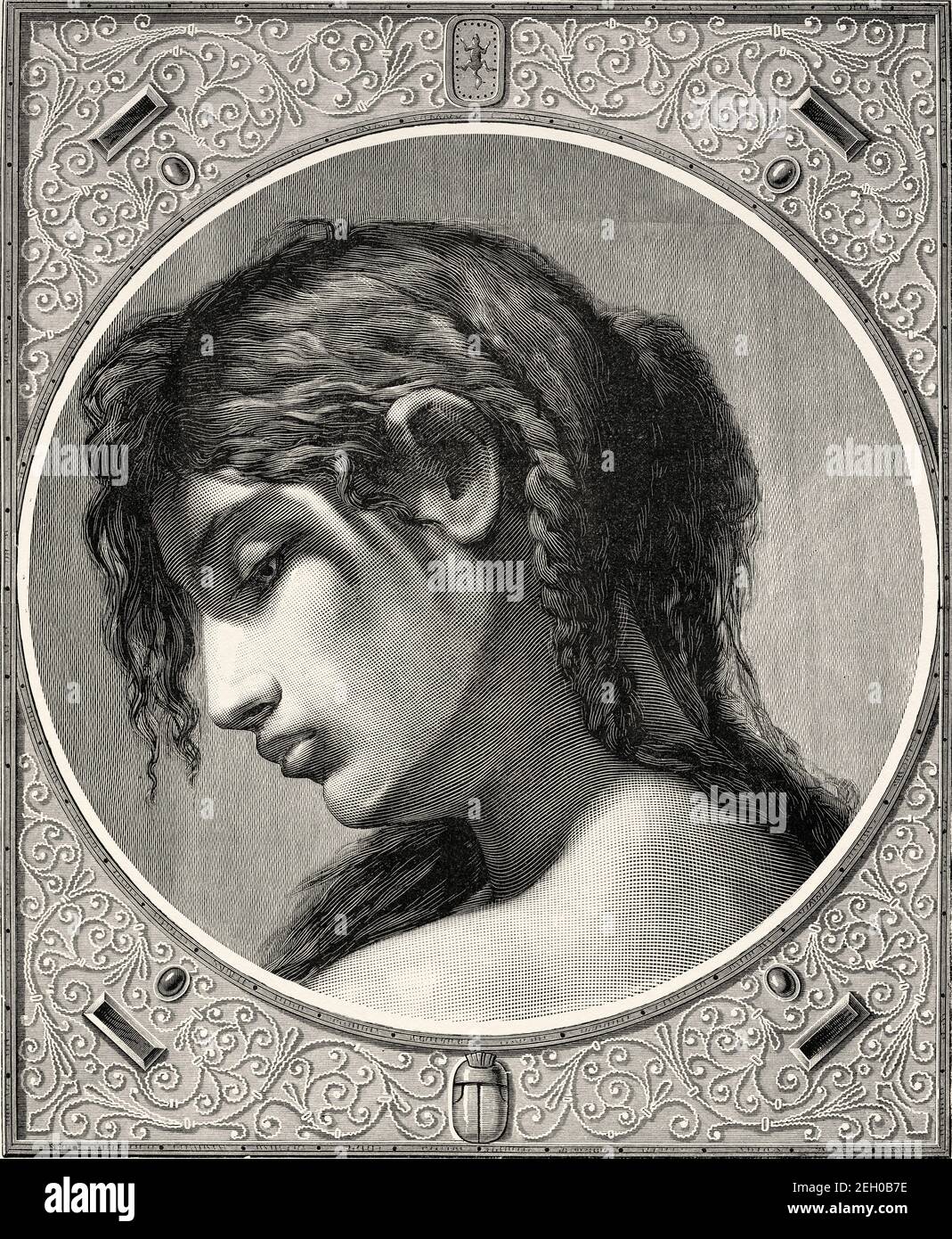 Old Nineteenth century illustration. Portrait of a young Coptic woman ...
