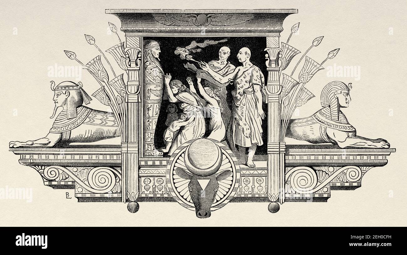 A funeral procession, Ancient Egypt History. Old 19th century engraved ...