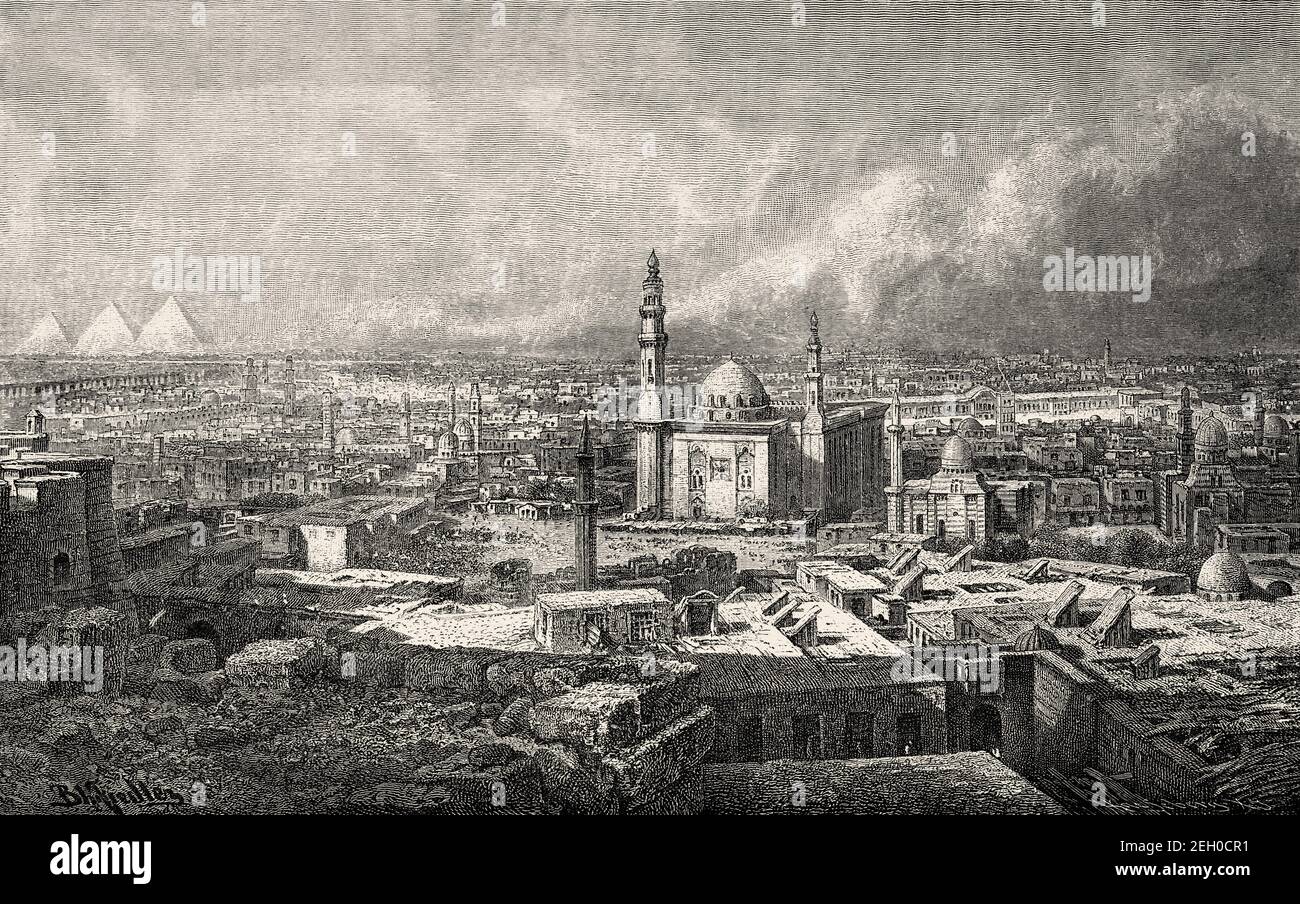 Panoramic general view of the city of Cairo and the Pyramids from the ...