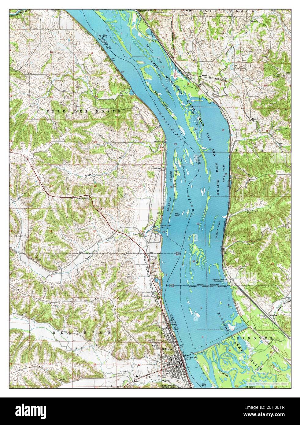 Bellevue, Iowa, map 1968, 1:24000, United States of America by Timeless ...