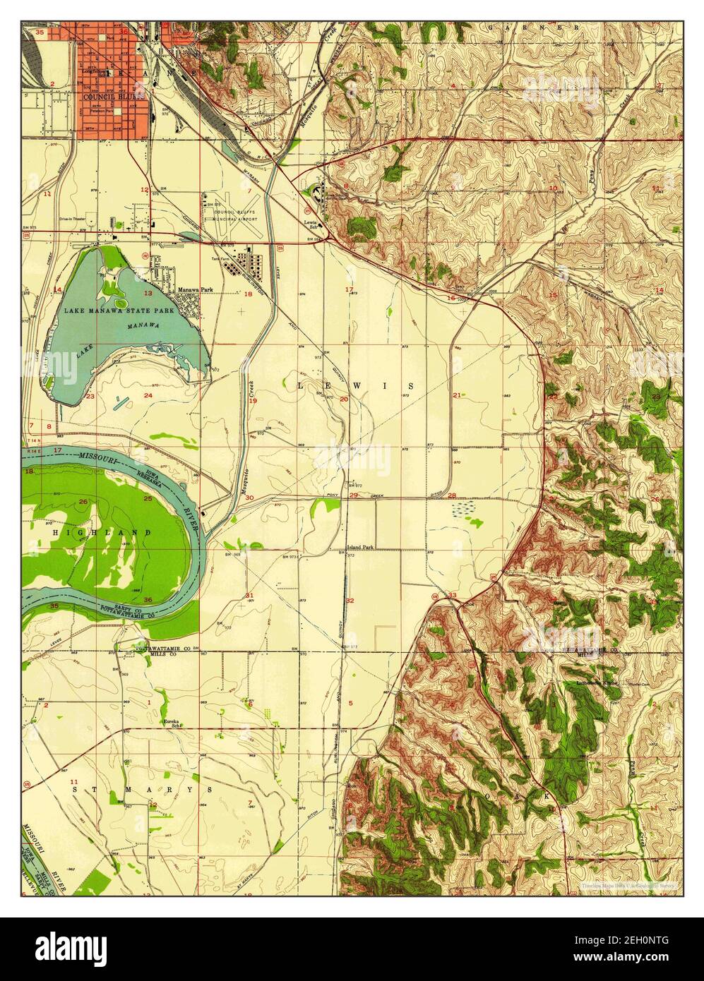 Council Bluffs South, Iowa, map 1956, 1:24000, United States of America ...