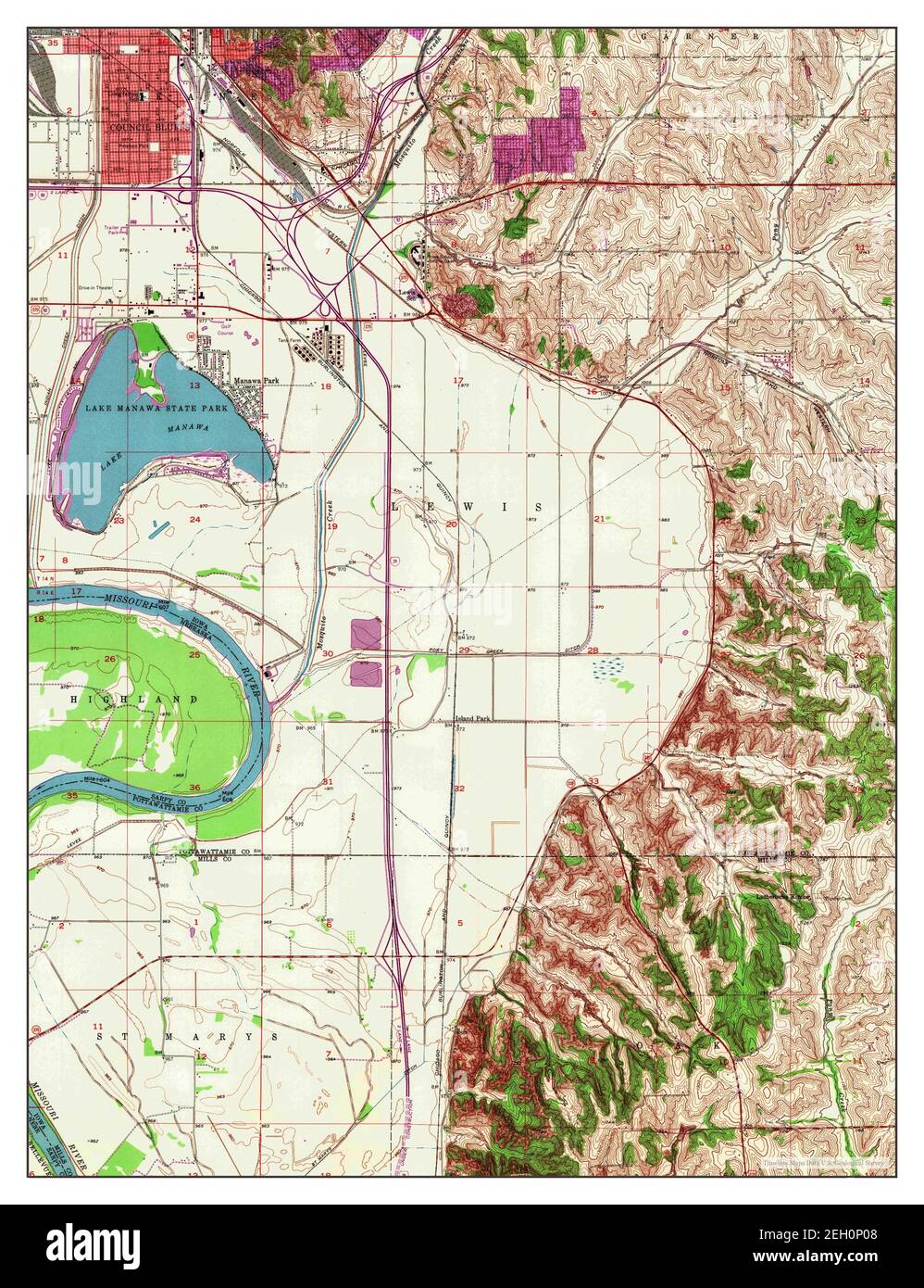 Council Bluffs South, Iowa, map 1956, 1:24000, United States of America ...