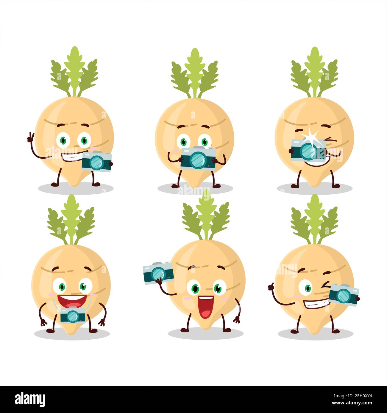Photographer profession emoticon with radish cartoon character. Vector ...