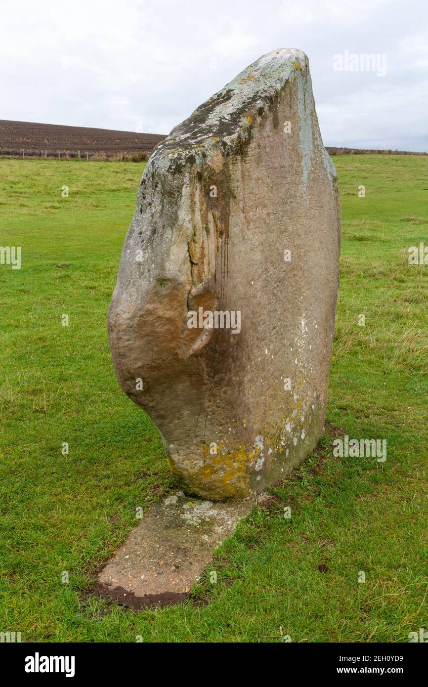 Close up of concrete base of one stone on the West Kennet Avenue ...
