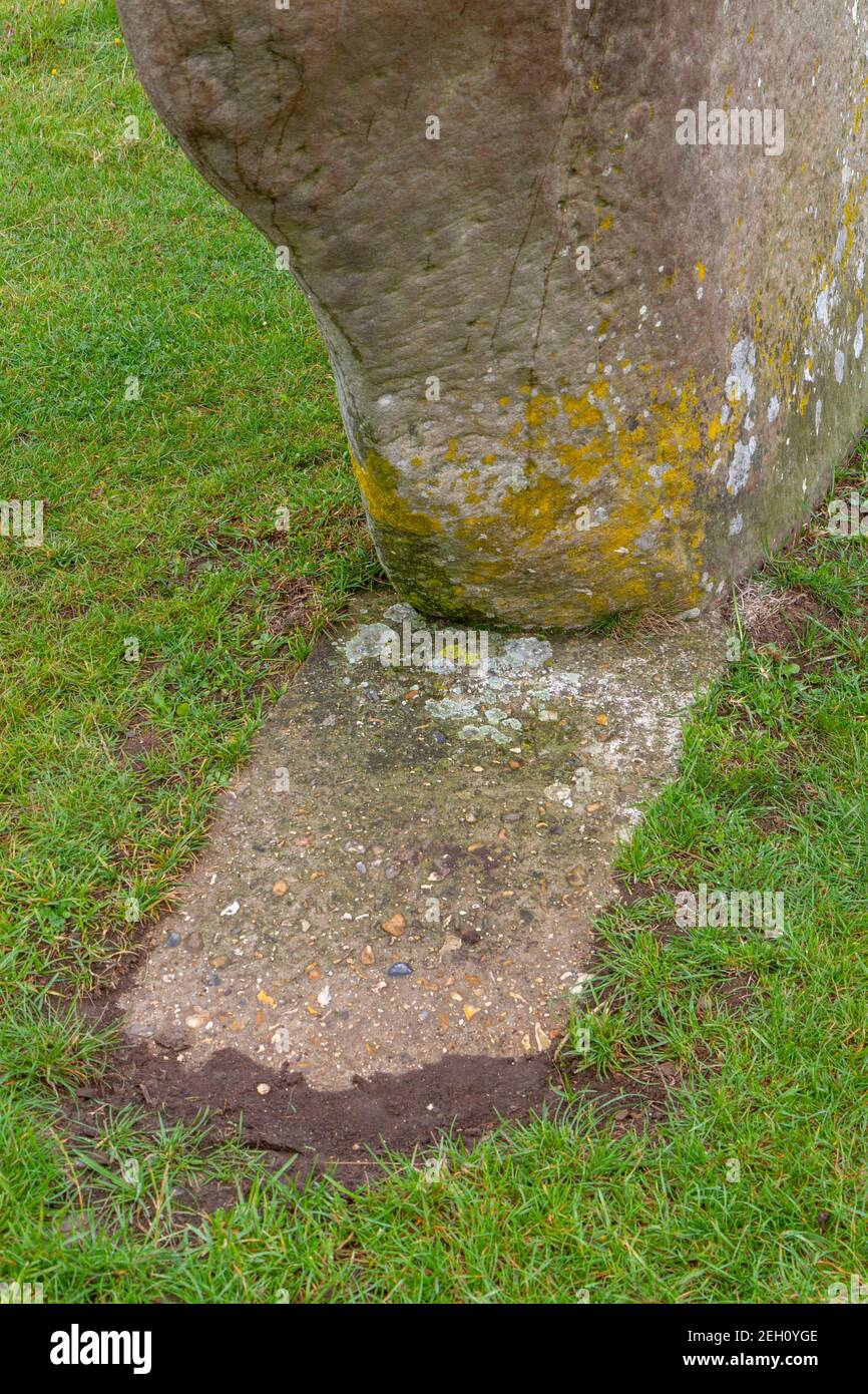 Close up of concrete base of one stone on the West Kennet Avenue ...