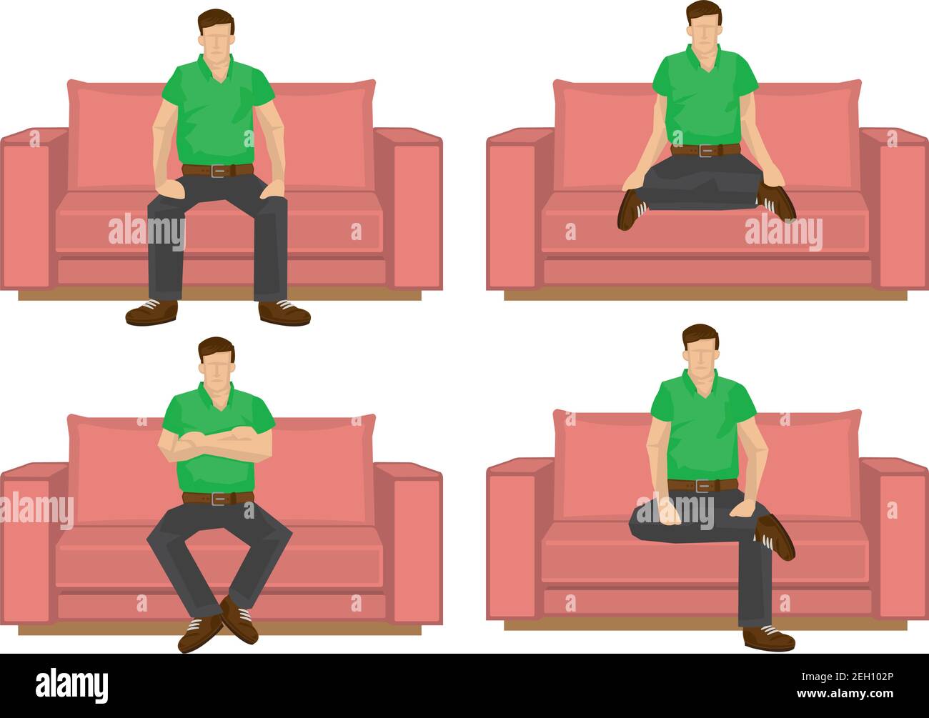 Set of full length casual man in various sitting positions isolated on ...