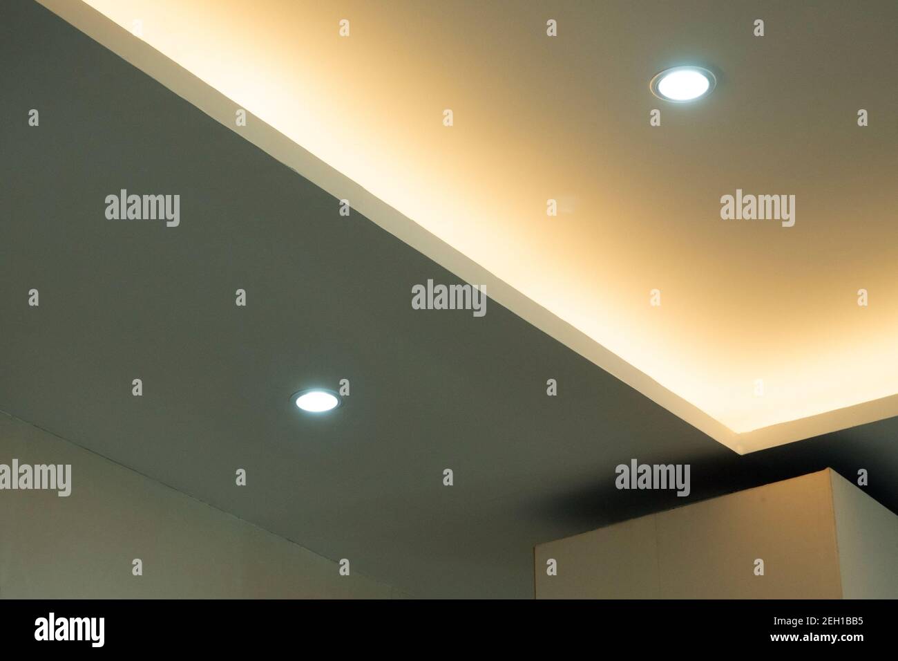 Lighting and Two-level ceiling in the modern building Stock Photo - Alamy