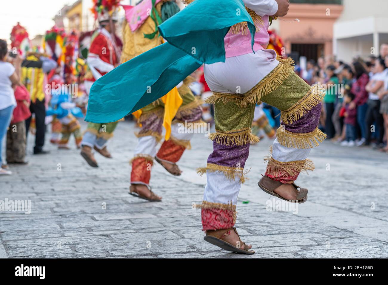 OAXACA CITY, MEXICO - Dec 21, 2019: Zapotec men doing the Dance of the ...