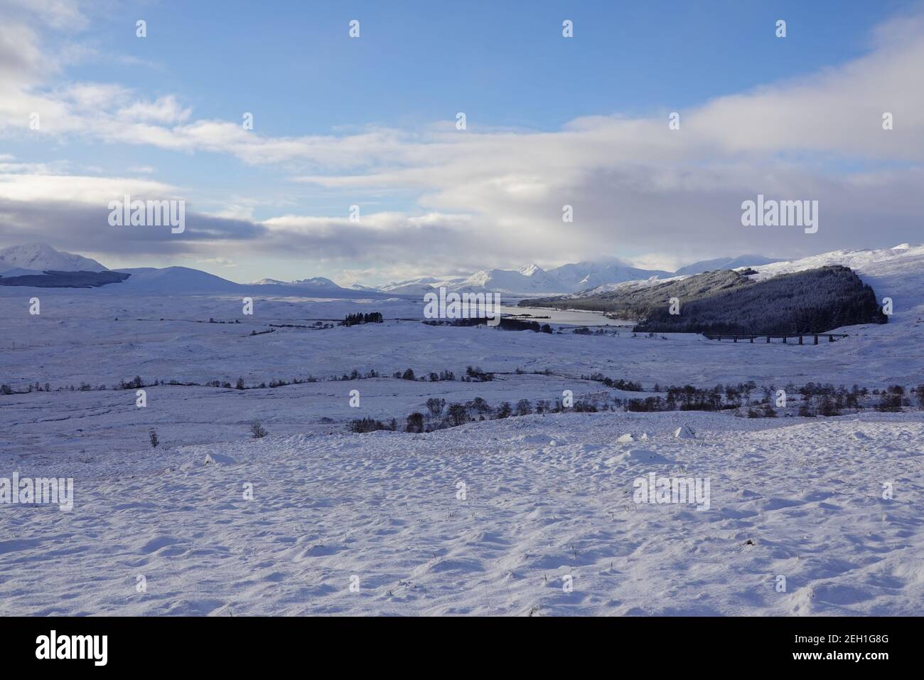 Scottish winter in Highlands looking over Rannoch Station to Loch ...