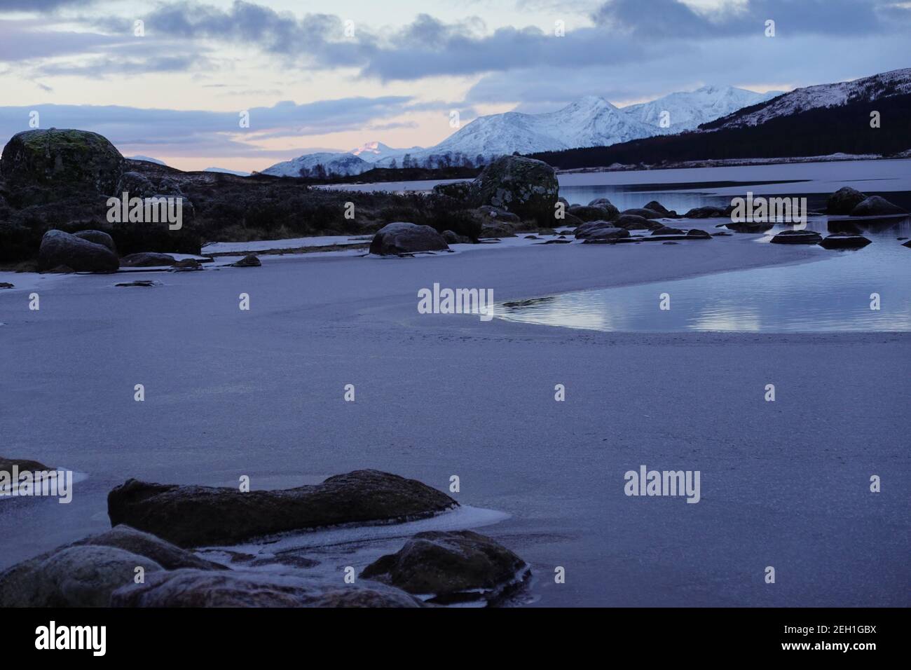 Winter's day Loch Laidon, near Rannoch Station, West Highland Railway ...