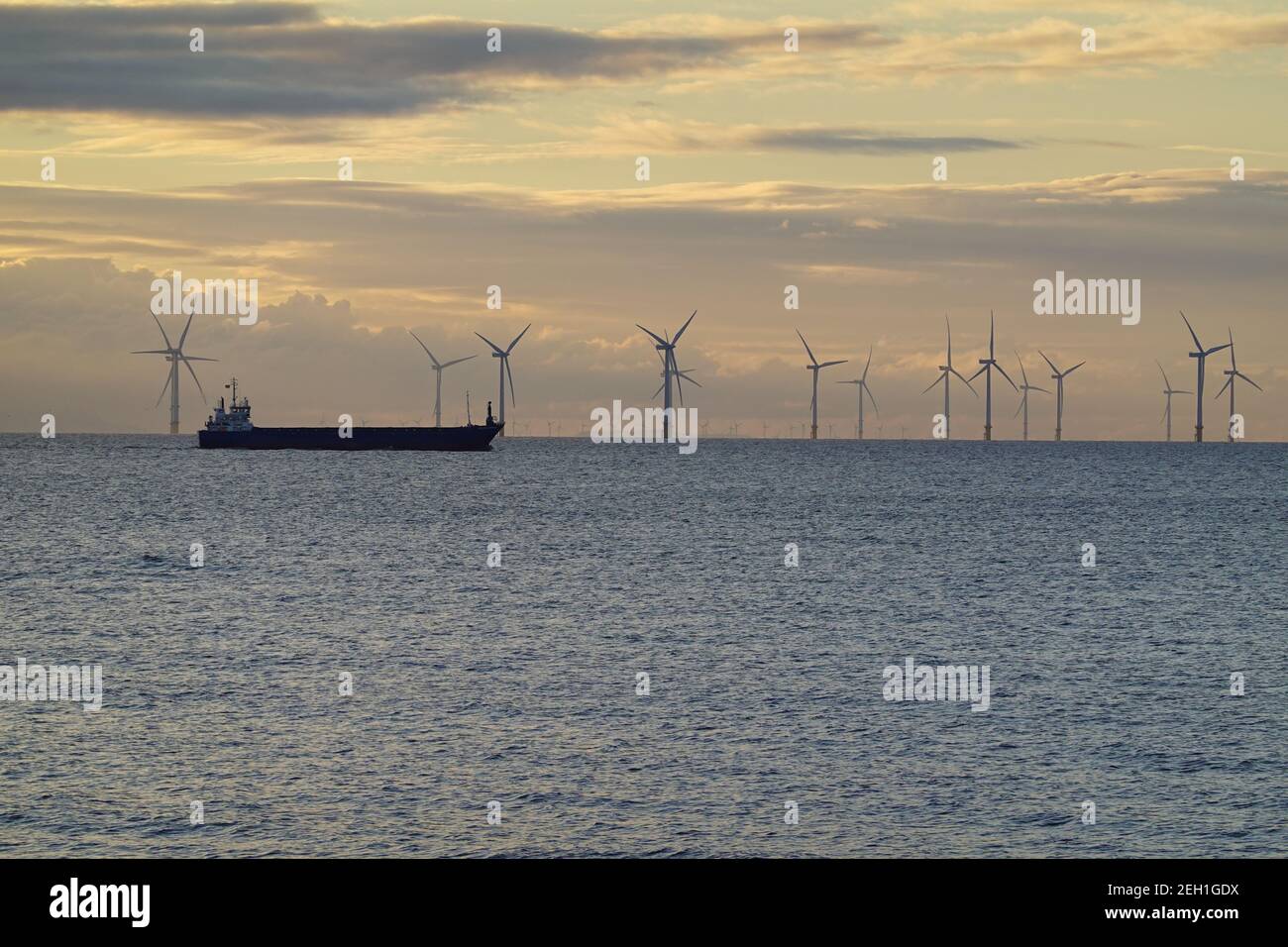 Burbo Bank Offshore Windfarm, Mersey estuary, Merseyside, UK Stock ...
