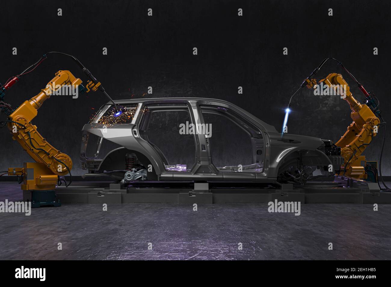 3d robots, car production line Stock Photo - Alamy