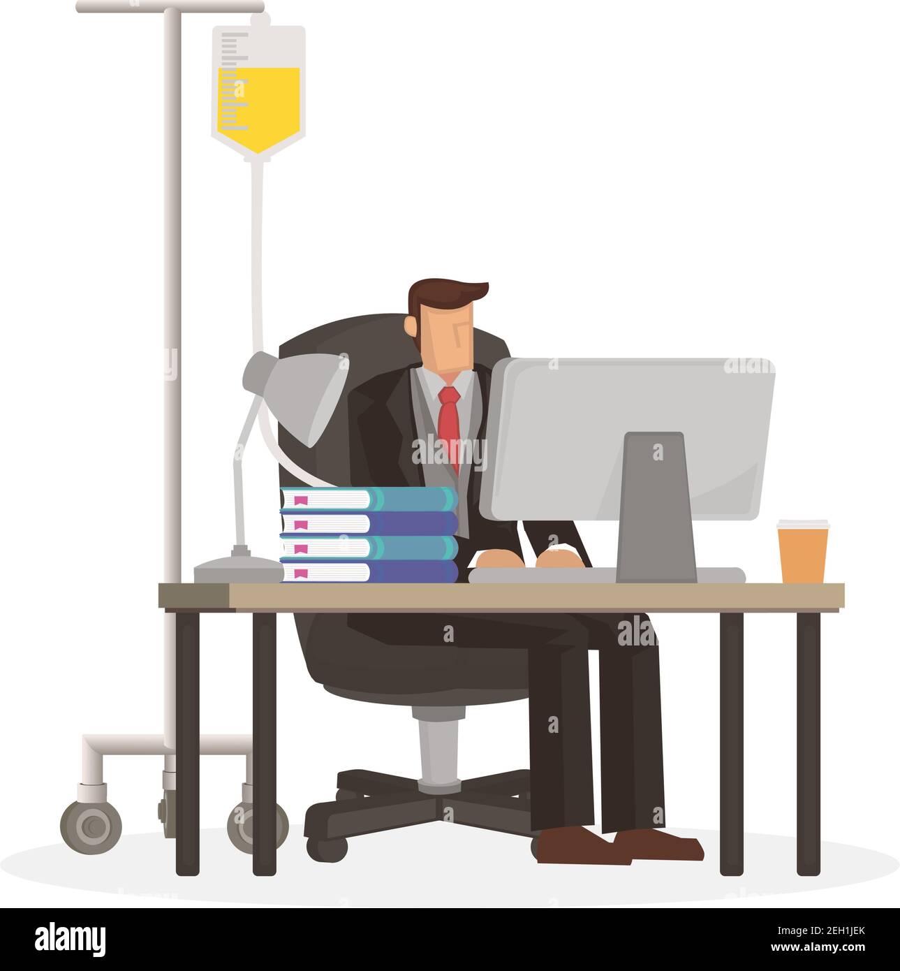 Tired overwork businessman with medical drip bag. Concept of overwork ...