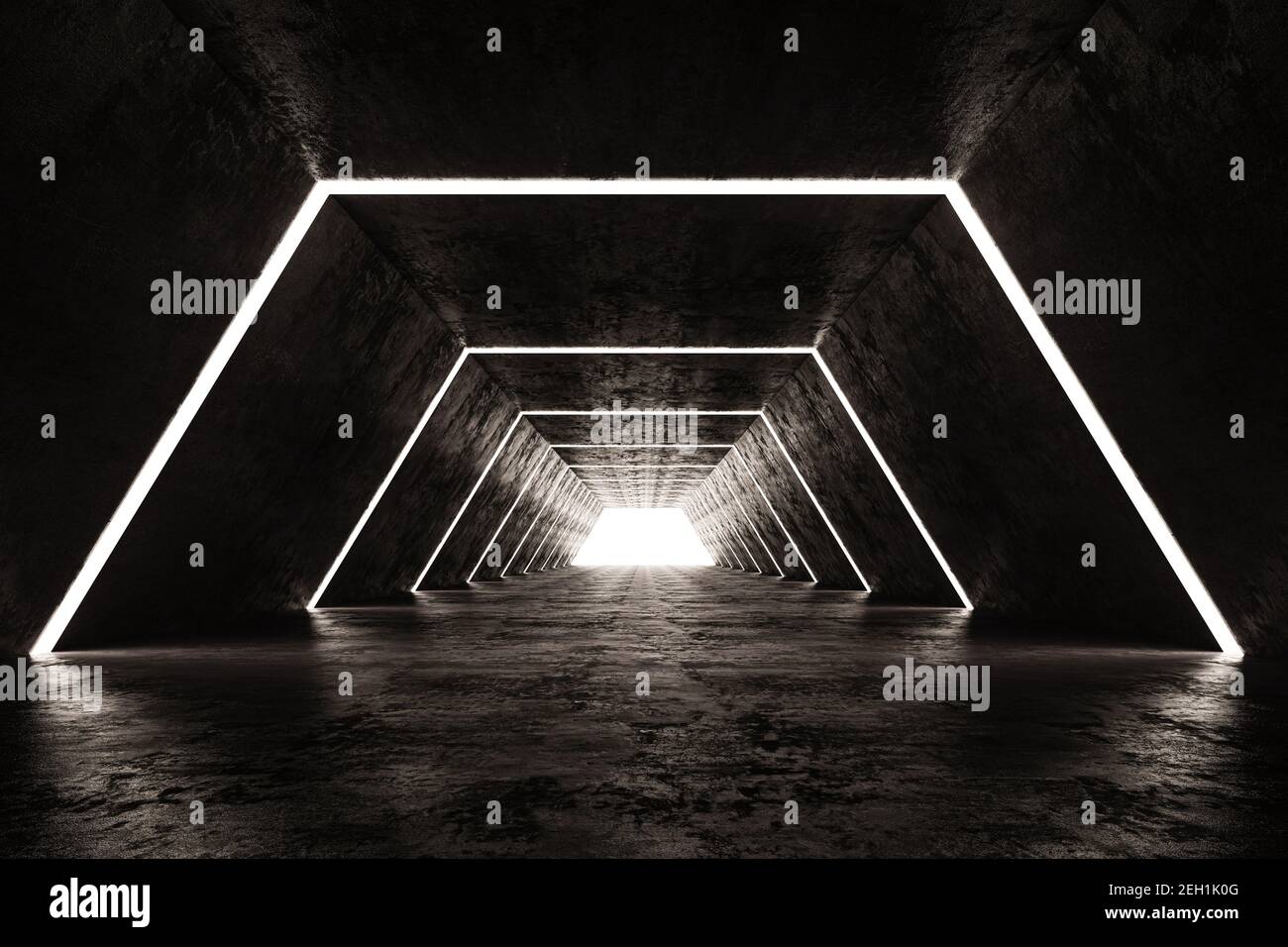 3d tunnel construction with neon lights Stock Photo - Alamy