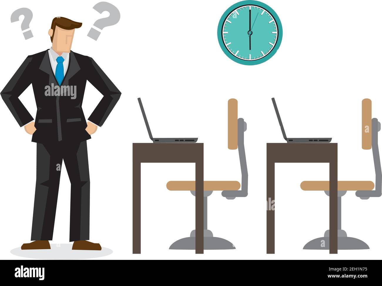 Employer angry with his employees leaving on time. Concept of work life ...