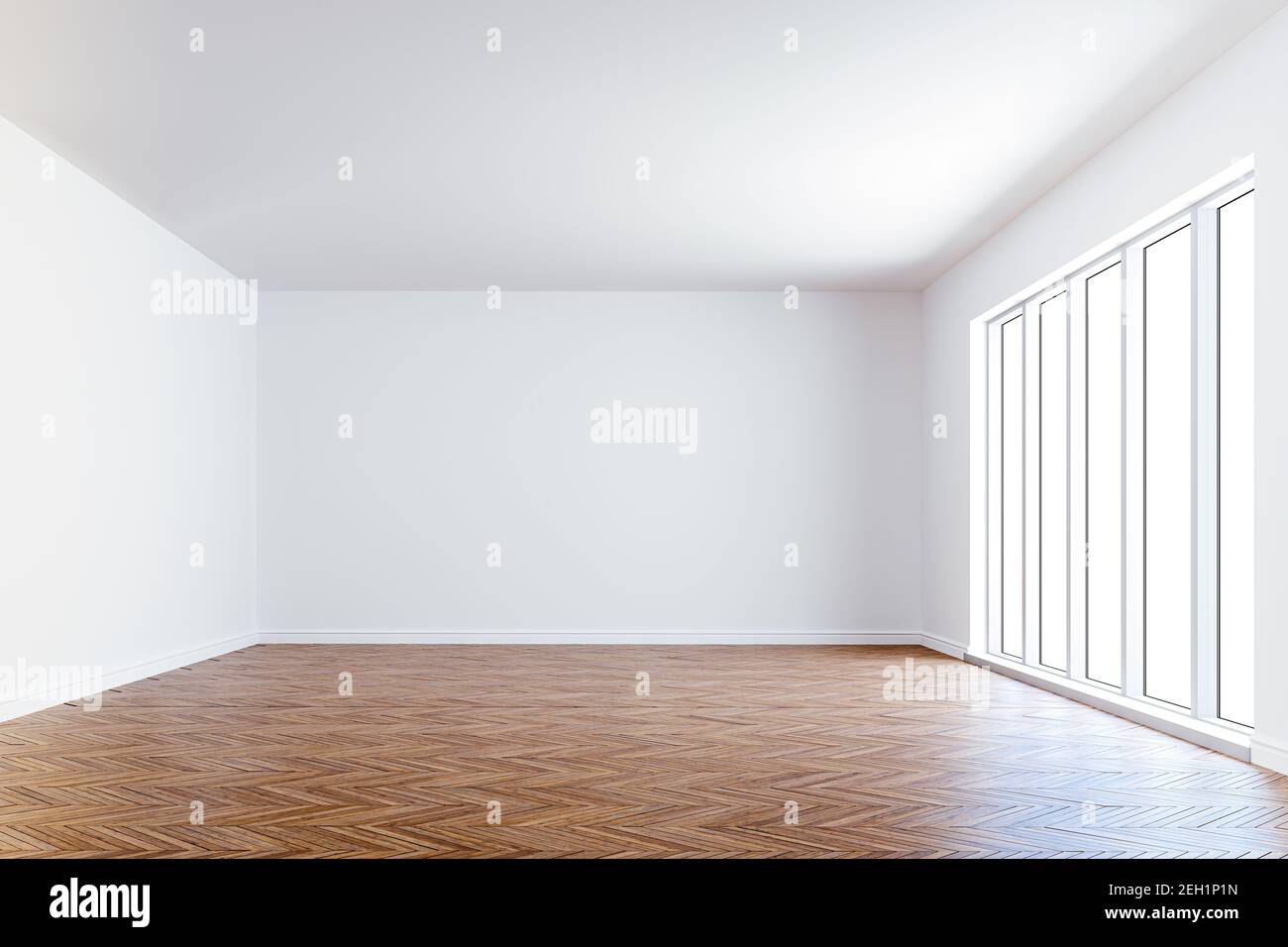 3d interior mock up with big windows and white walls Stock Photo - Alamy