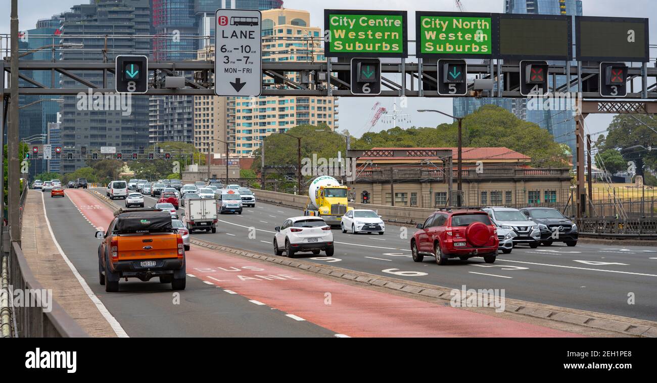 Traffic Driving In To Sydney City From Sydney Harbour Bridge Stock ...
