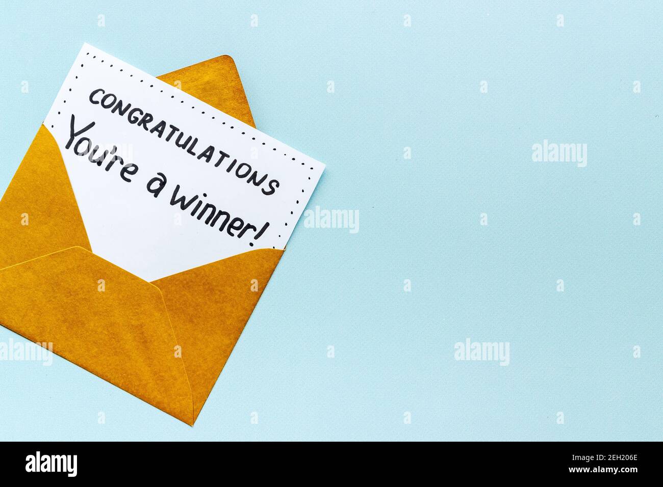 Golden envelope with award card Congratulations You are a winner ...