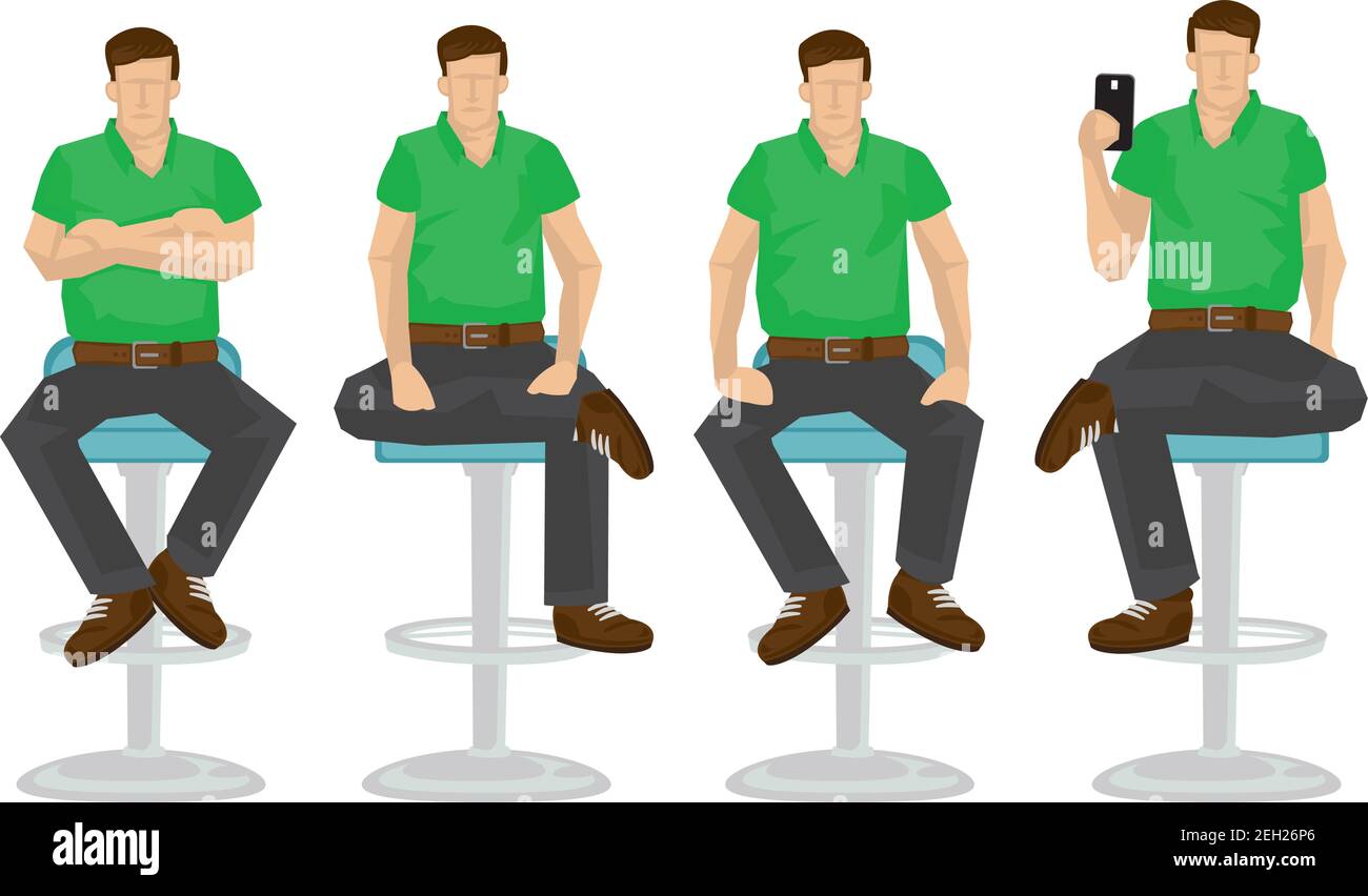 Set of full length casual man in various sitting positions isolated on ...