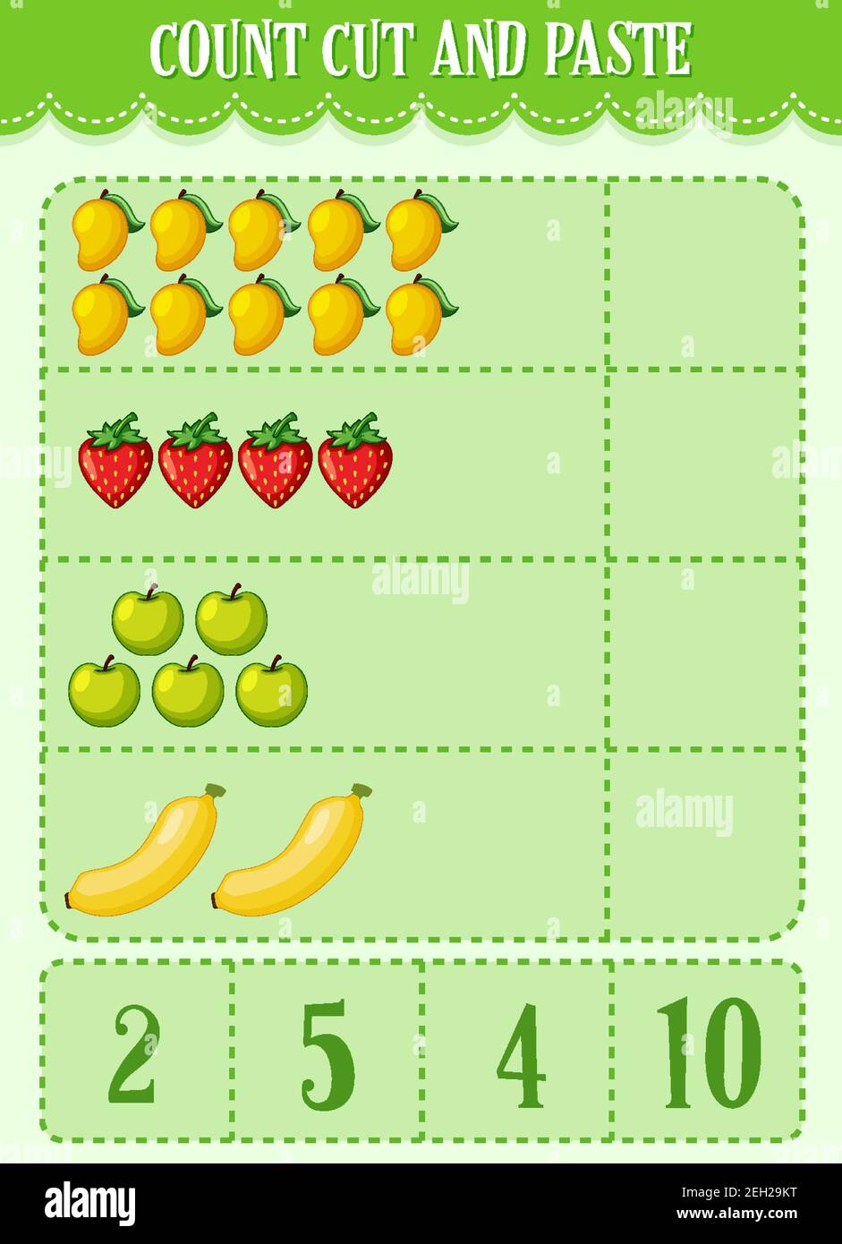 Count, Cut and Paste maths worksheet for children illustration Stock ...