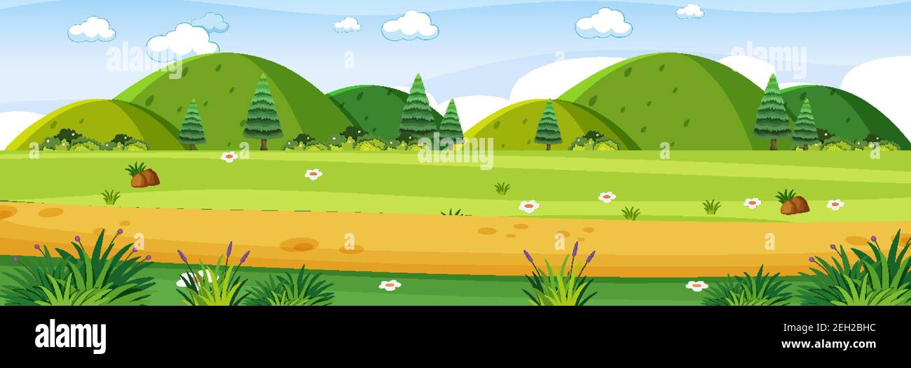 Outdoor meadow landscape scene illustration Stock Vector Image & Art ...